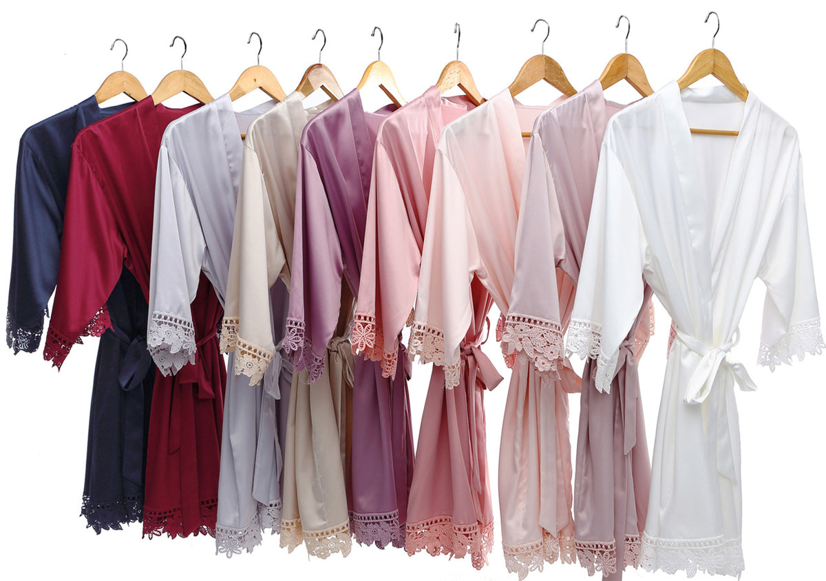Rose Trim Satin Lace Robes